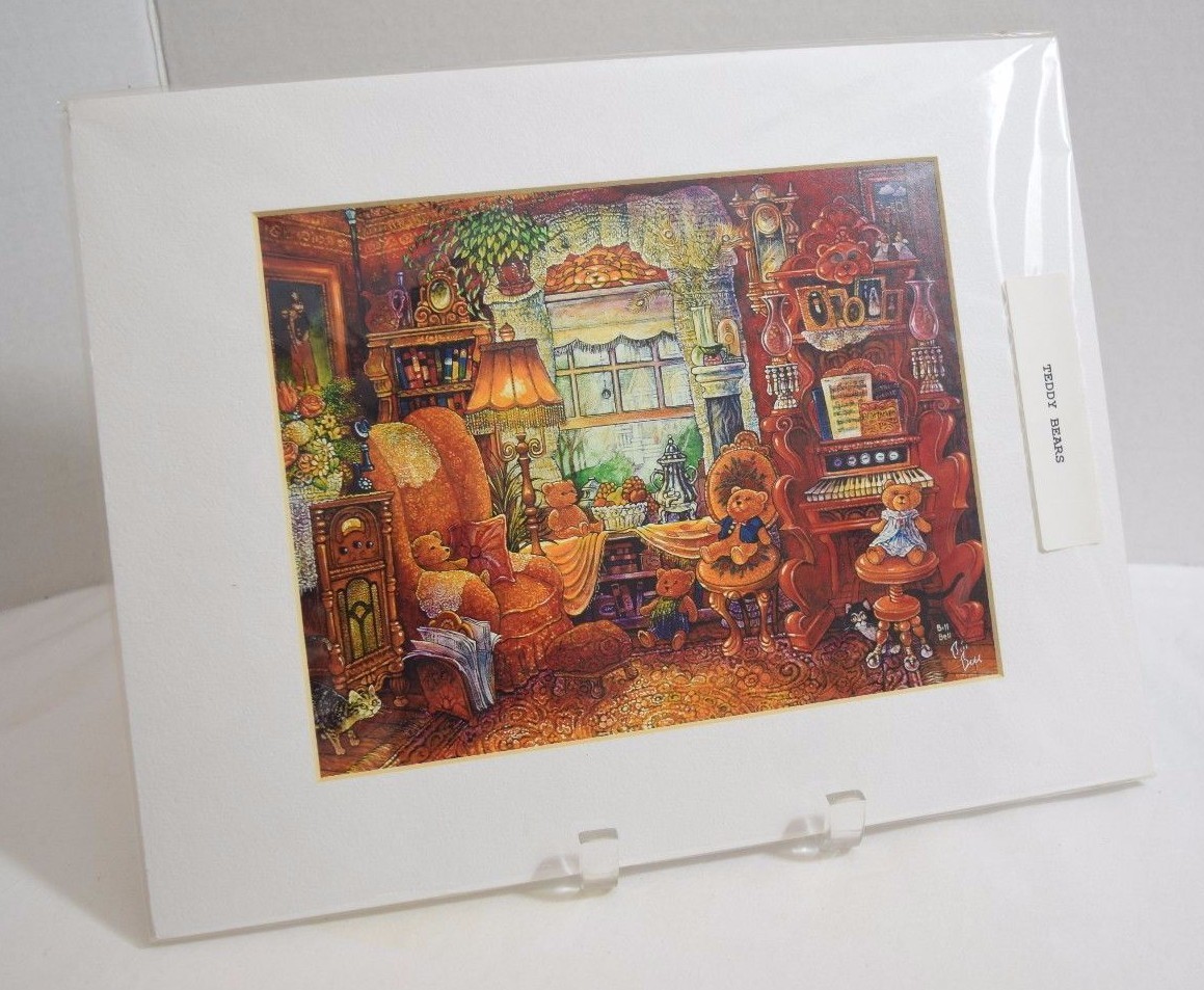 NEW VINTAGE BILL BRADLEY PRINT TEDDY BEARS 9 1/2"X 7 1/4" SIGNED ...