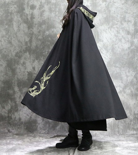Womens Phoenix Embroidery Long Hooded Cloak Large Size Loose National ...