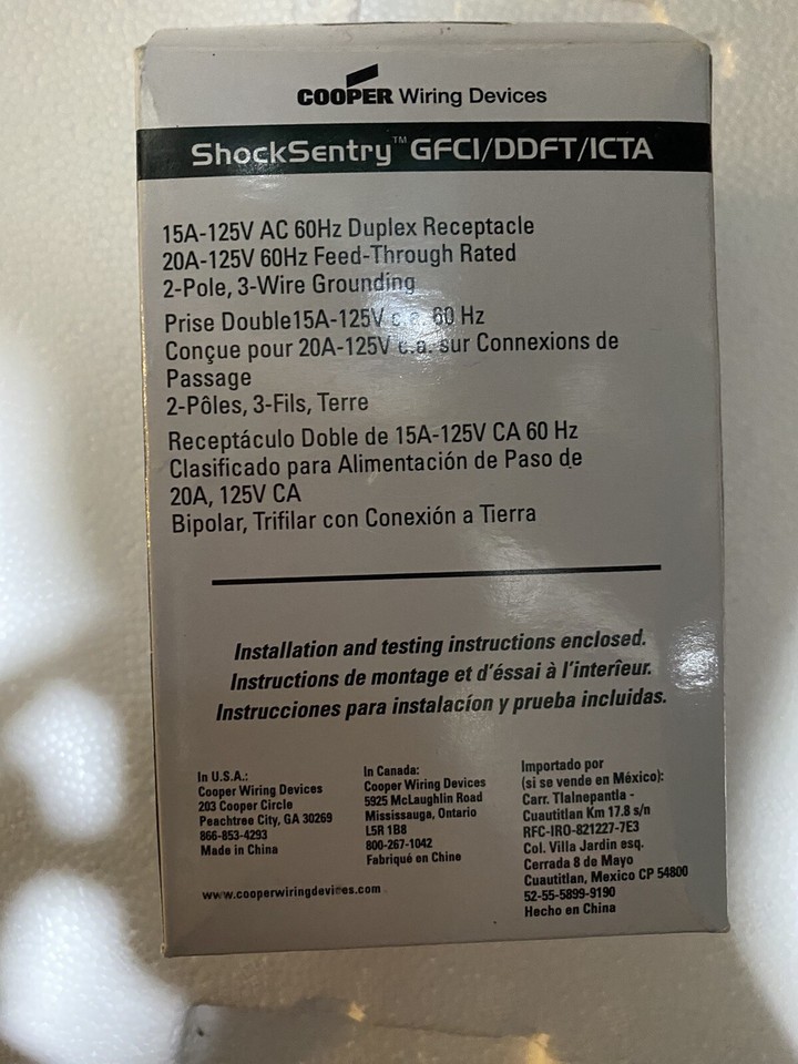 Cooper ShockSentry GFCI/DDFT/ICTA Duplex Receptacle FR6E Almond ...
