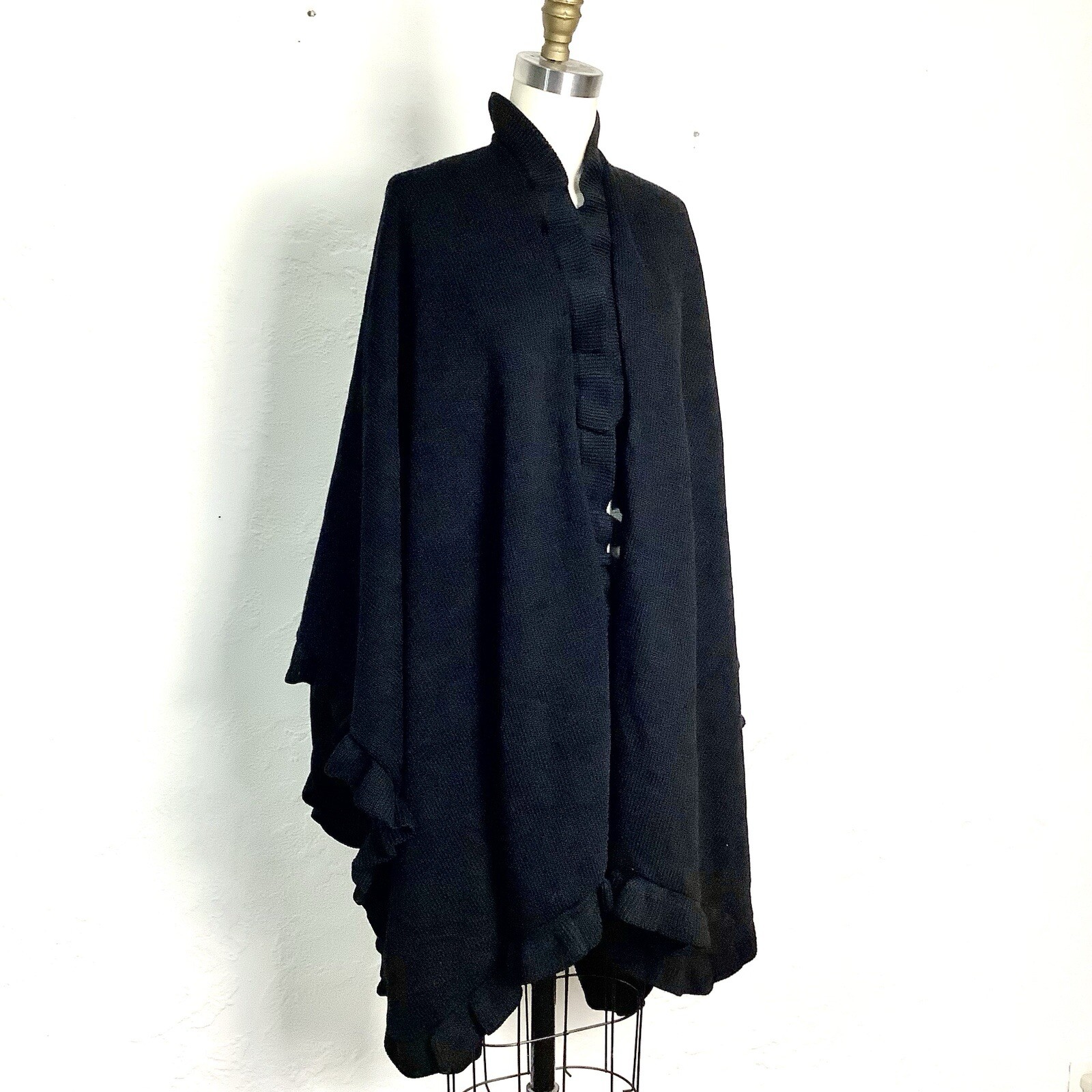 Style Studio Ruffled Knit Cape Black OS One Size | eBay