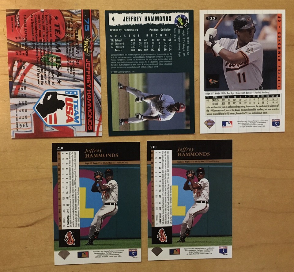 Jeffrey Hammonds (5) Cards With Rookies Baltimore Orioles Baseball Star ...