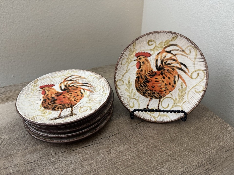 HD Designs Rooster Cocktail Appetizer Plates Ceramic Set Of 6 Farmhouse ...