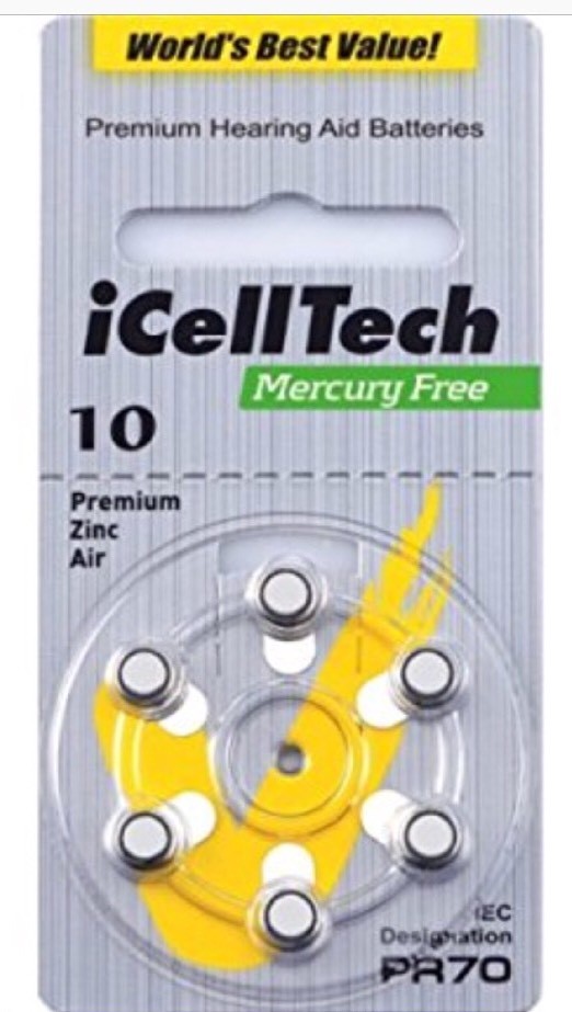 iCell Tech Size 10 Hearing Aid Batteries (6 Cells) 3 year shelf life ...