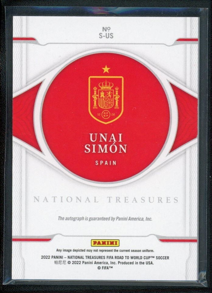 2022 UNAI SIMON 17/99 AUTO PANINI NATIONAL TREASURES FIFA ROAD TO WORLD ...