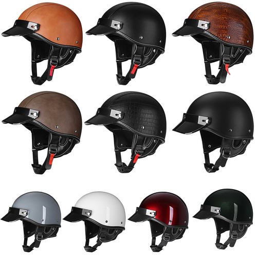 DOT Vintage Motorcycle Half Helmet Leather Scooter Helmet Open Face Jet ...