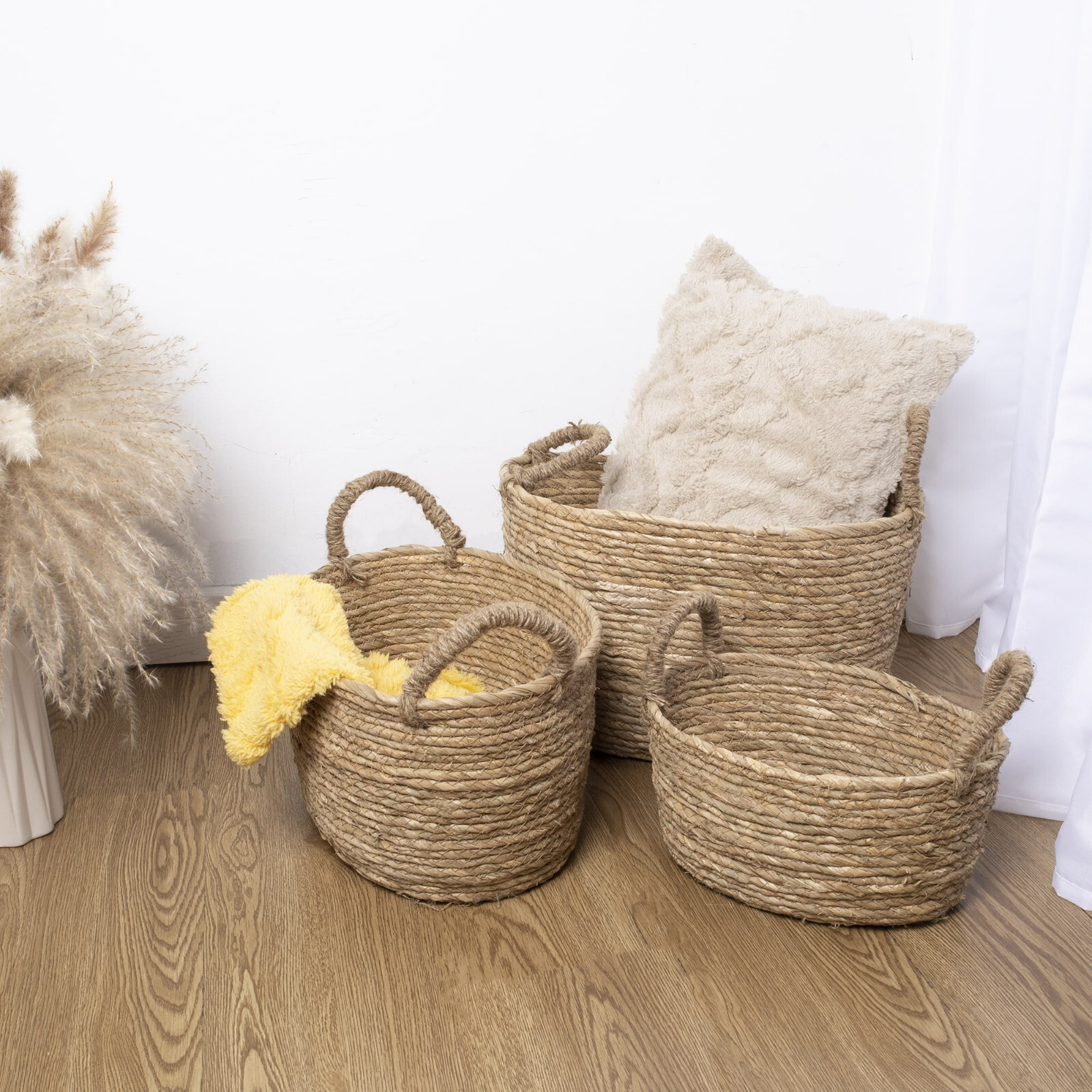 Natural Straw Woven Storage Basket, Home Organisation Hamper Basket ...