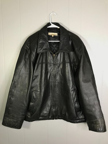 Vintage Perry Ellis Genuine Leather Quilted Full Zip Jacket Men's Size ...