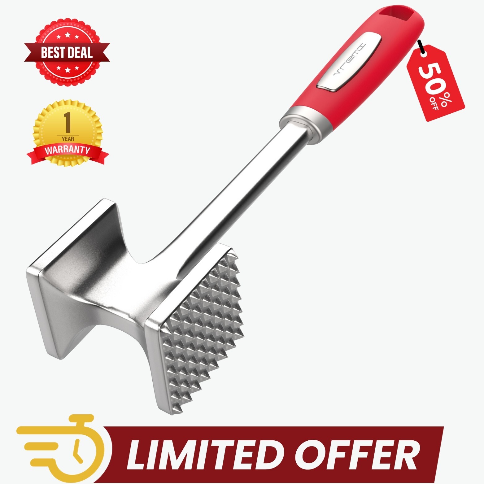 Vremi Heavy Duty Meat Hammer -Double-Sided Mallet, Ergonomic Handle ...