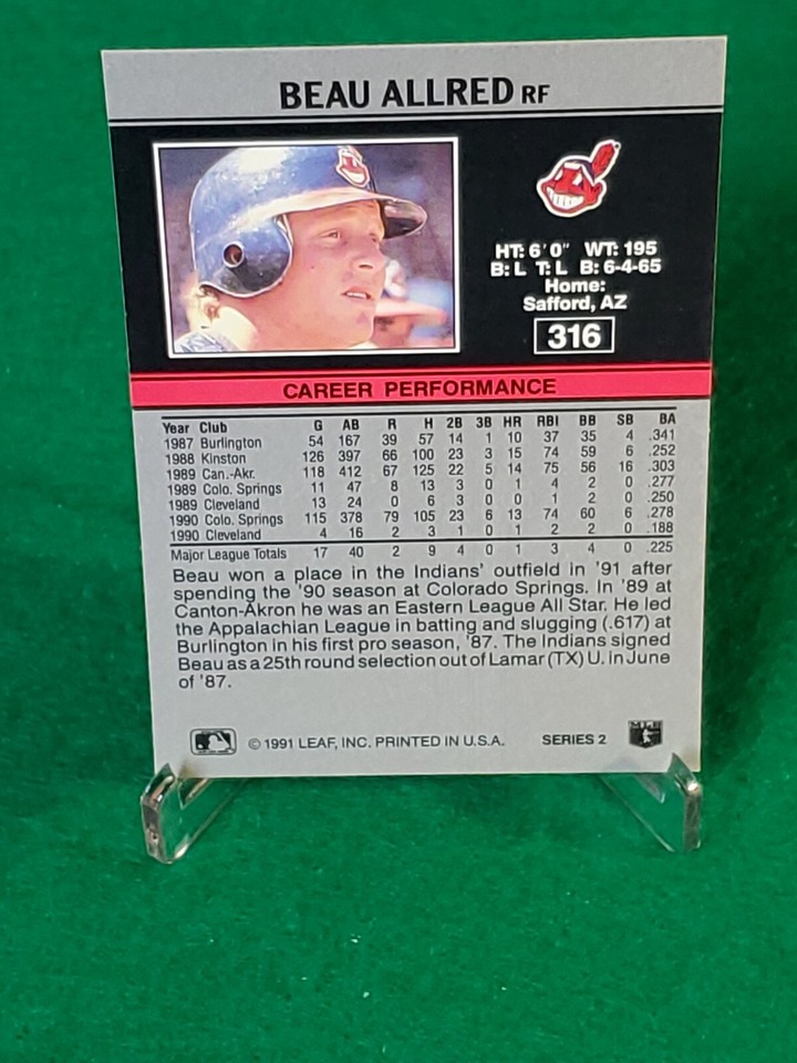 1991 Leaf Beau Allred Cleveland Indians #316 | eBay