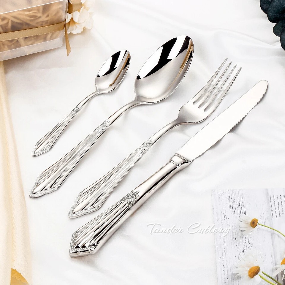 4/24 Pieces Cutlery Set Stainless Steel Gold Plated Tableware ...