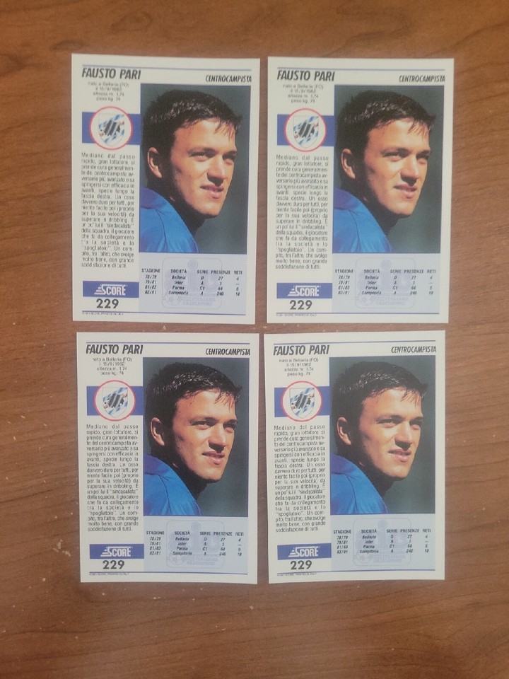 4 x 1992 Score Italian Serie A Soccer Italy Fausto Pari Sampdoria #229 ...