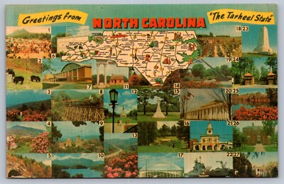 Postcard Map of North Carolina "The Tarheel State" | eBay