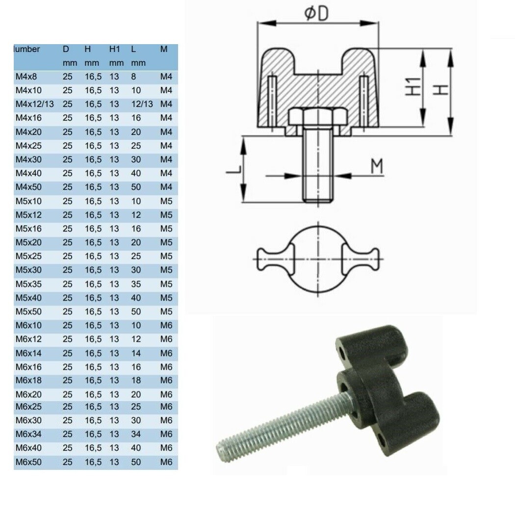 HAND KNOB SCREW BOLT M4 M5 M6 M8 CROSS WING KNURLED PLASTIC HEAD ...