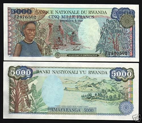 Rwanda 5000 FRANCS P-22 1988 Lake Mountain UNC World Currency Money ...