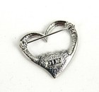Vintage LIA Signed Silver Tone Sparkle Rhinestone Heart Pin Brooch w ...