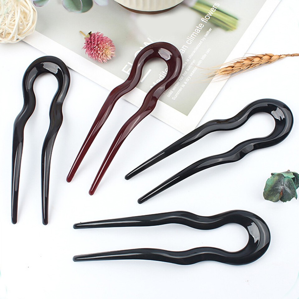Women Fashion U Shape Traditional Acrylic Hair Pins Stick Retro ...