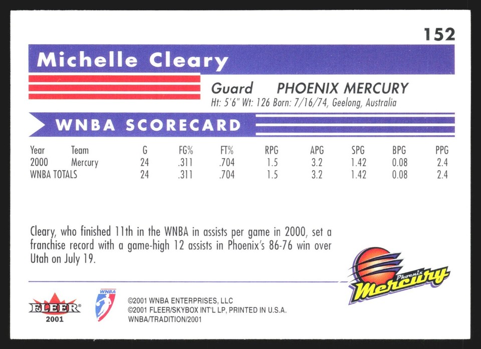 Michelle Cleary RC 2001 Fleer Tradition WNBA #152 | eBay