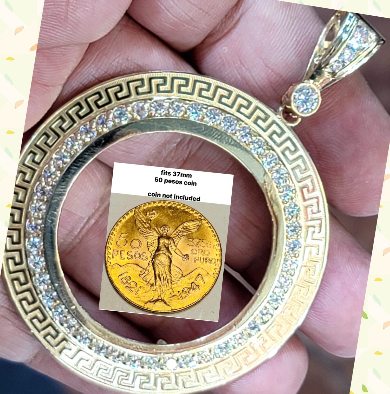 0 GOLd Bezel 50 pesos pendant 14k mexican centenario coin frame bisel ...