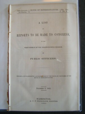 Government Report 1855 List of Reports to be Made to Congress by Public ...