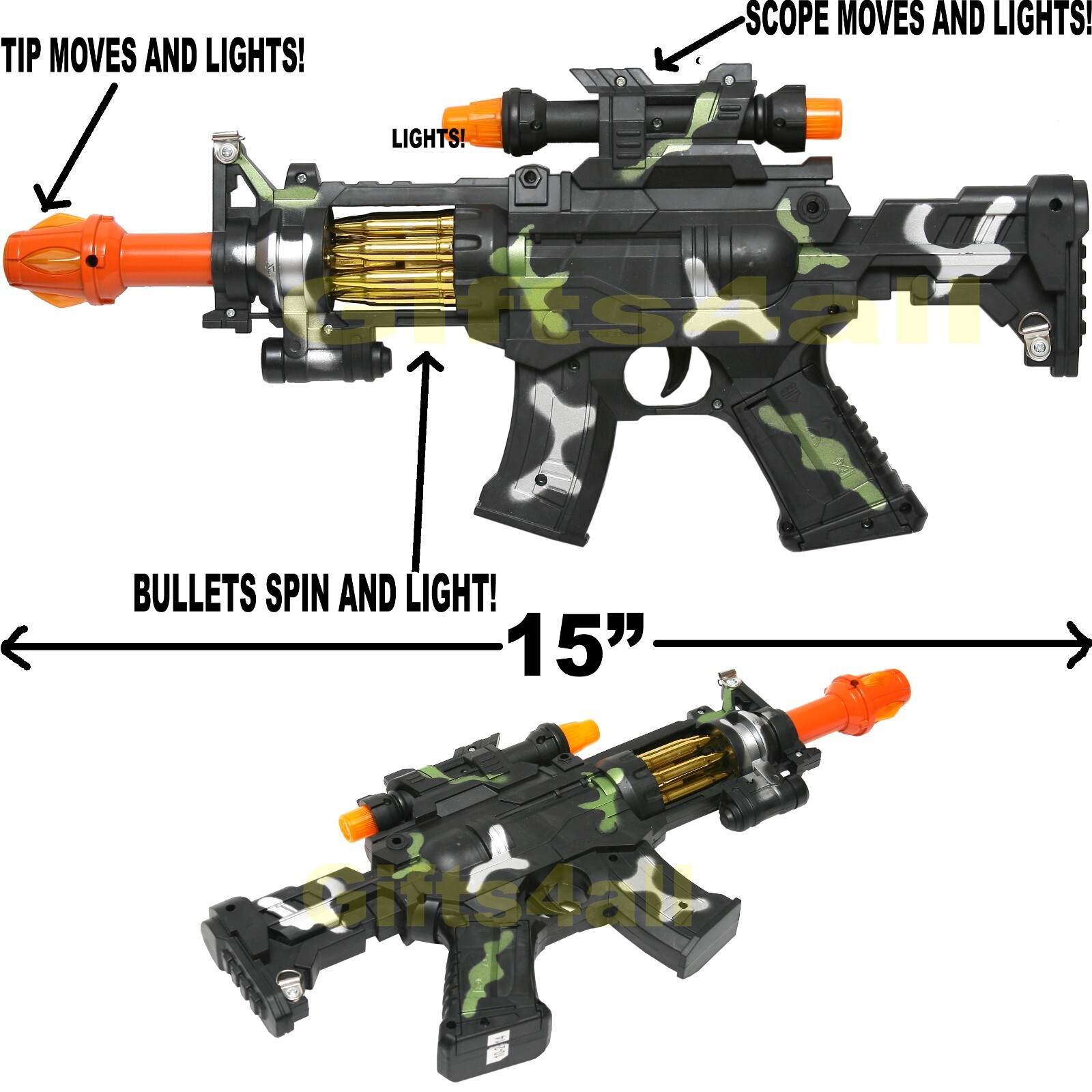 Machine Gun Toy Robust Rifle Assault FX Realistic Loud Sounds & Lights ...