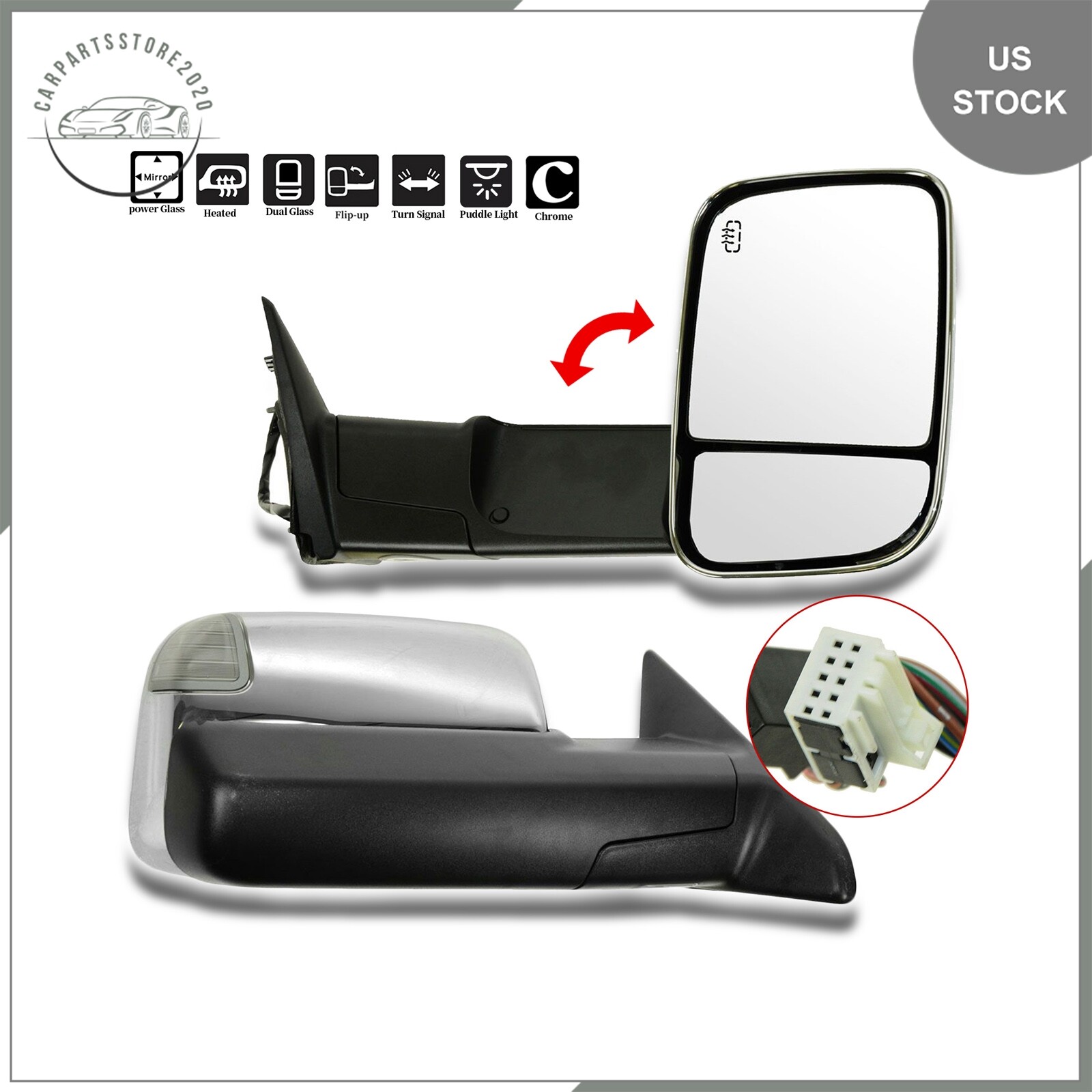 Chrome Power Heated Puddle Signal Tow For 09-15 Dodge Ram Side View ...