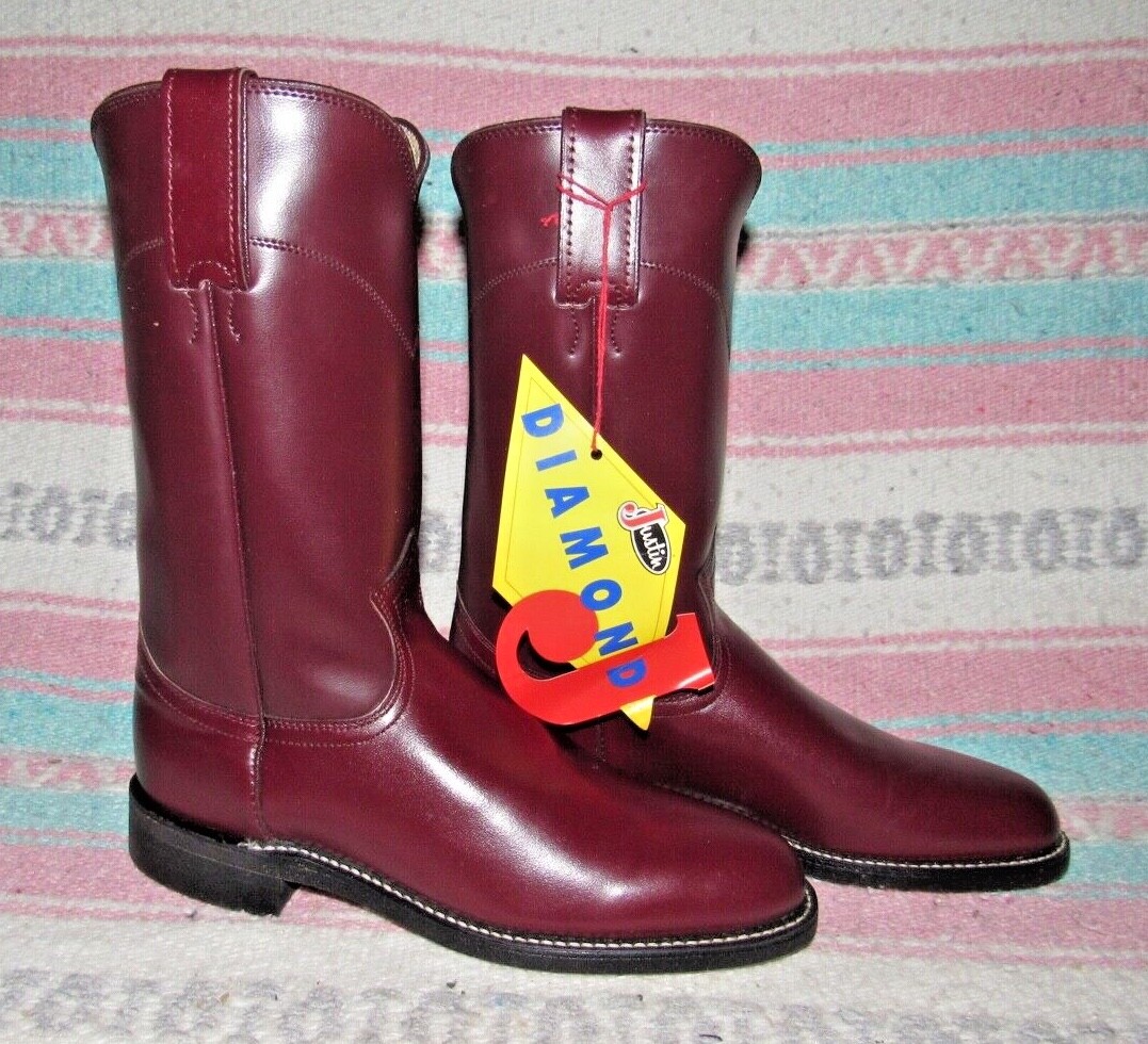 Women's VTG Justin Diamond J Burgundy Leather Roper Cowboy Boots 5 B ...