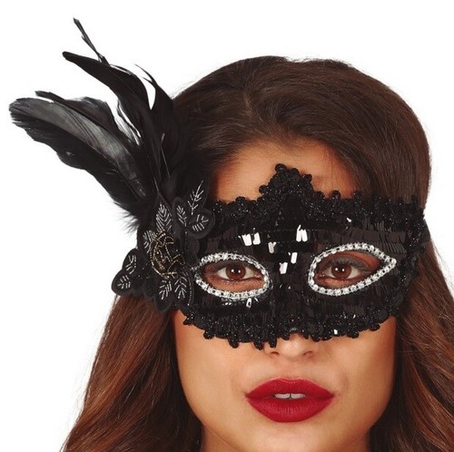 Masquerade Ball Fancy Dress Eye Mask Prom Eyemask Black with Feather fg ...