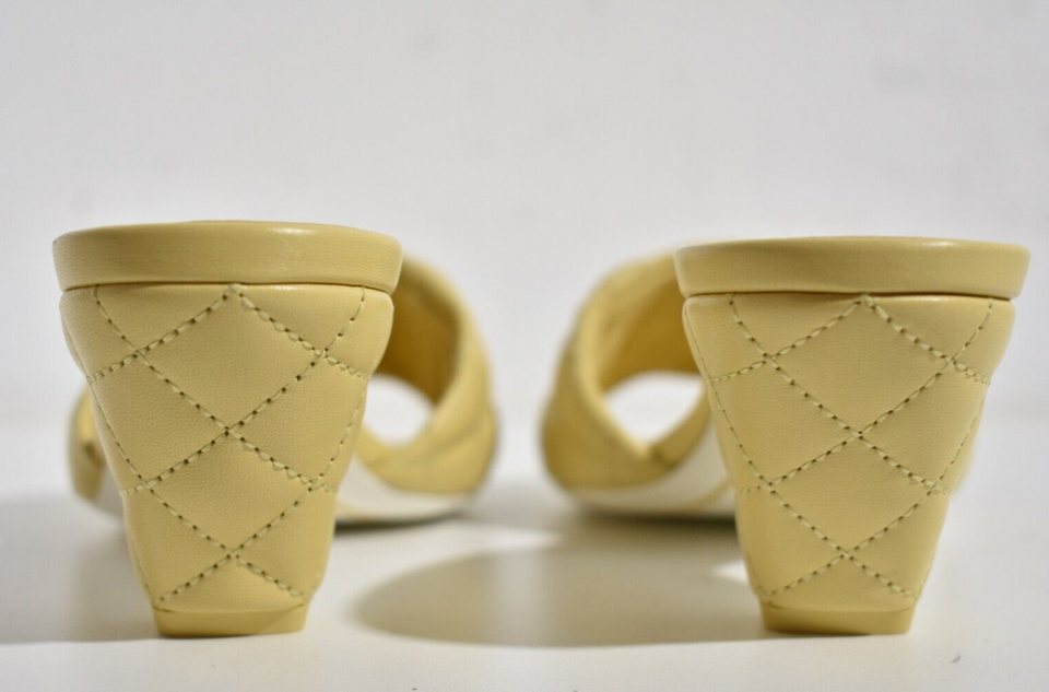 Chanel 22P Yellow Lambskin Quilted CC Gold Logo Cone Heel Mule Slide ...