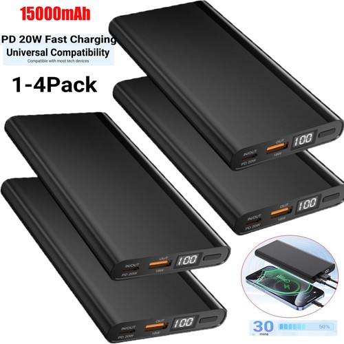 15000mAh Slim Power Bank Fast Charging Portable External Battery Backup ...