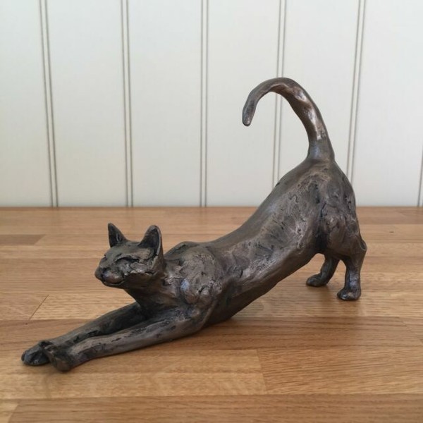 Frith Sculpture James Cat Stretching by Paul Jenkins Cold Cast Bronze ...
