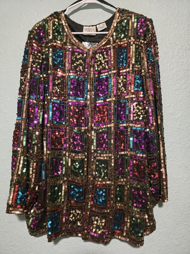 Cervelle vintage Multicolor Sequined jacket: Color block beaded blazer ...
