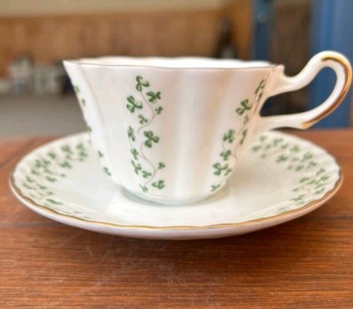 Vintage Royal Tara Shamrock Scalloped Fine Bone China Flat Cup & Saucer ...