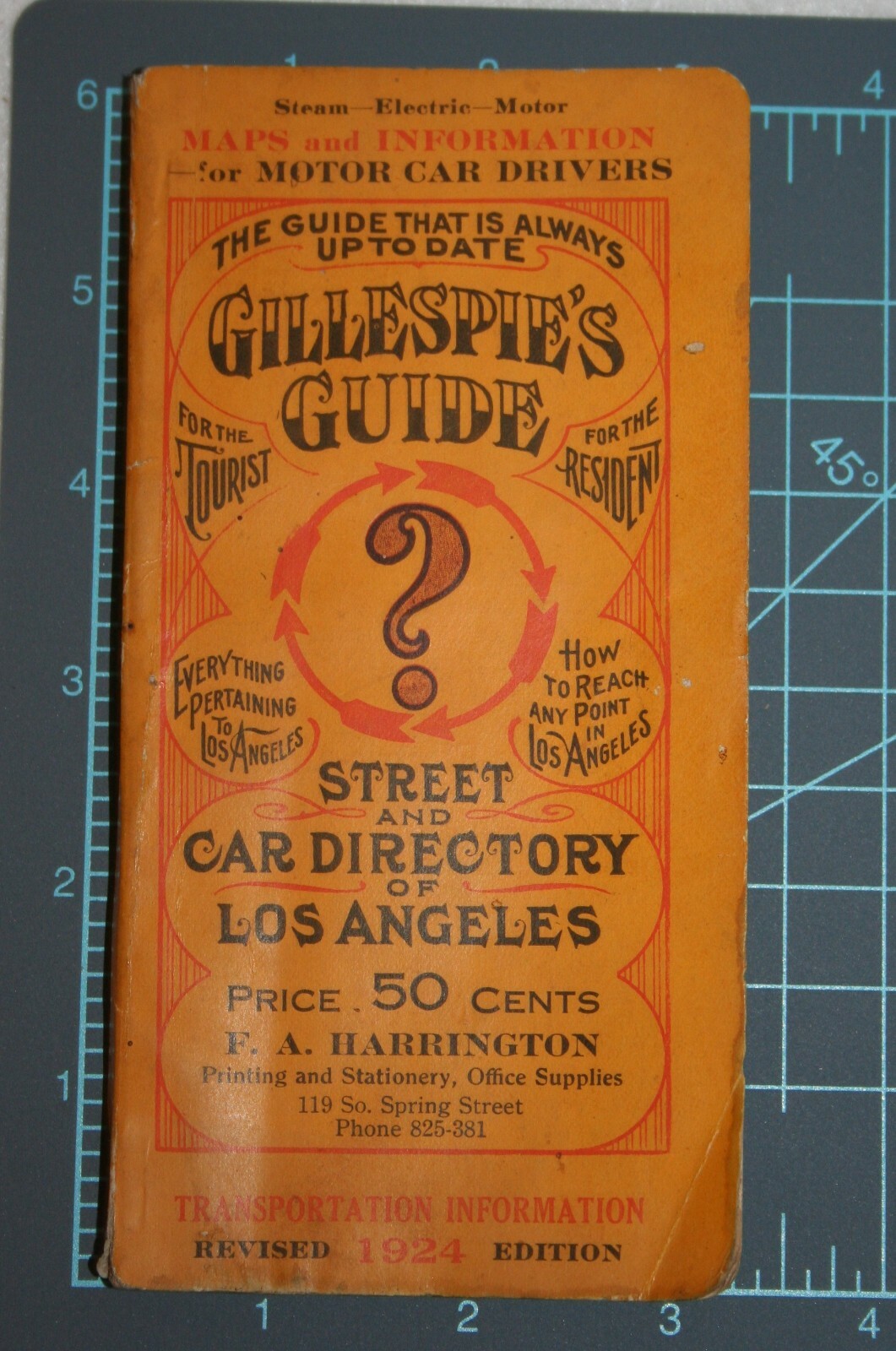 Vintage 1924 GILLESPIE'S GUIDE Street & Car Directory LOS ANGELES ...