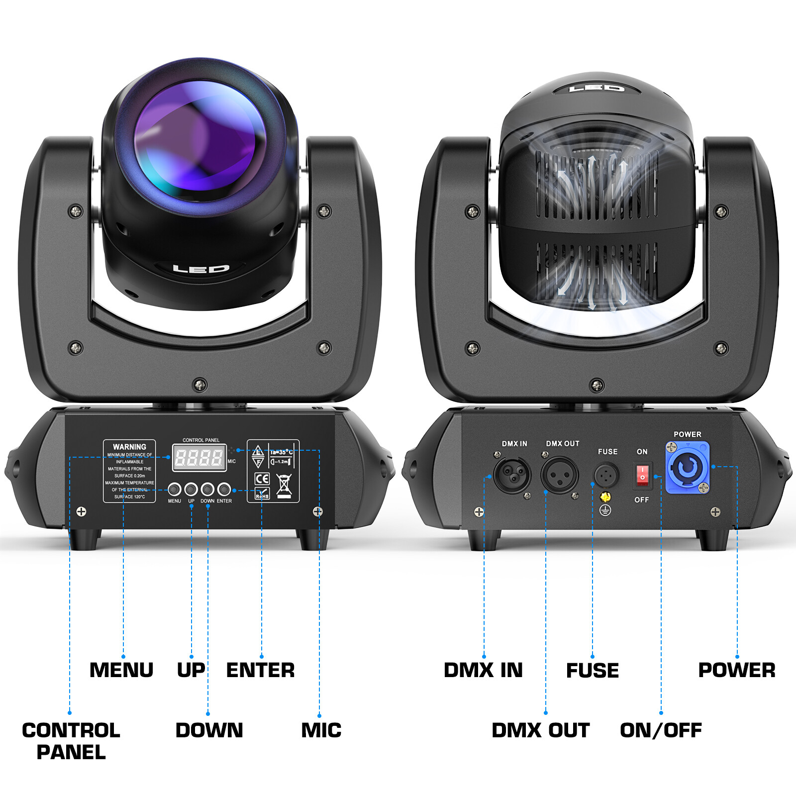 UKING 150W Beam Gobo Moving Head Stage Lighting Spot LED DMX Party ...