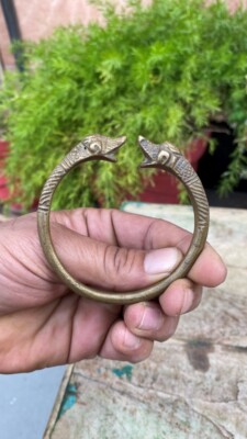 Antique Brass Hand Forged Animal Head Engraved Pattern Tribal Wrist ...