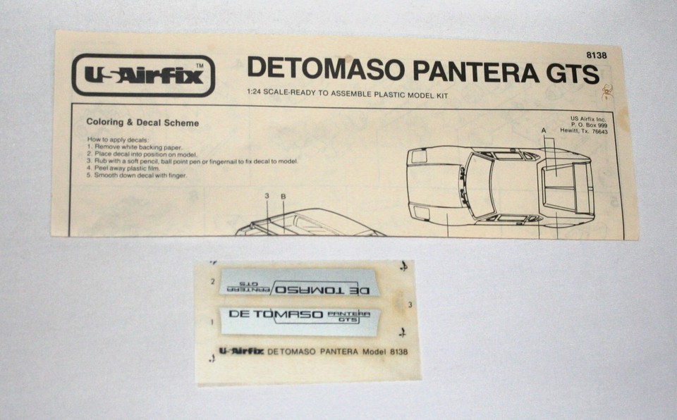 US Airfix 1:24 De Tomaso Pantera GTS Model Kit #8138 | eBay