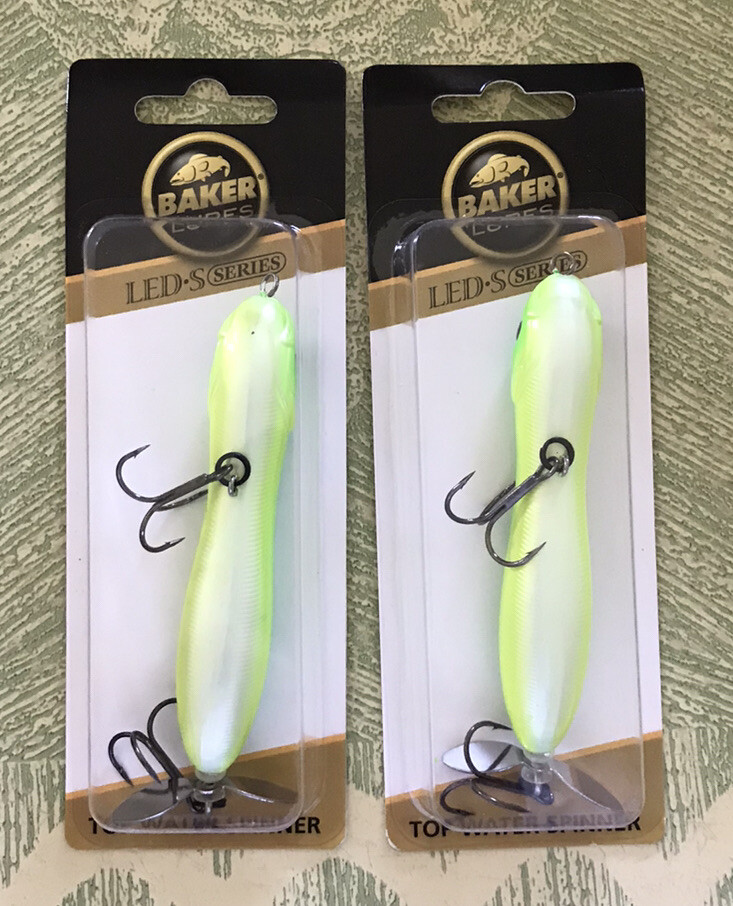 2 Baker Lures Top Water Lures 4” 1/2oz LED1S-P002 Chartreuse | eBay