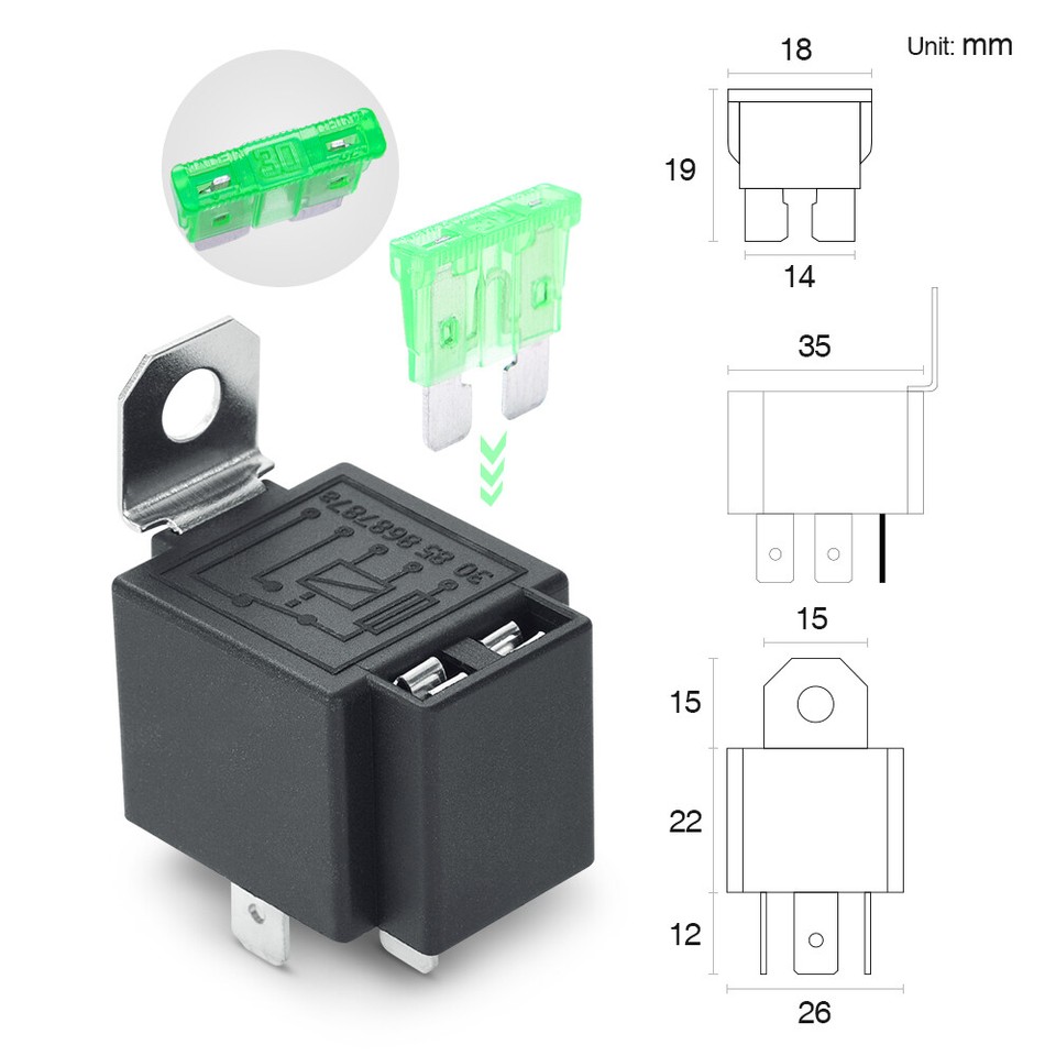 6PCS 12V Car Audio Relay Switch Harness -30 Amp Fuse 14AWG Wire 5PIN ...