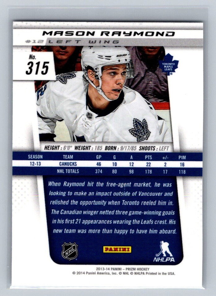 2013-14 Panini Prizm Expo Cracked Ice #315 Mason Raymond Toronto Maple ...