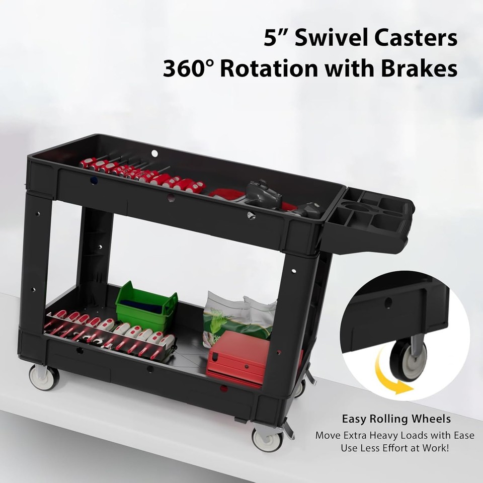 Heavy-Duty Utility Cart with 2 Shelves, 550 lbs Capacity & 360° Swivel ...