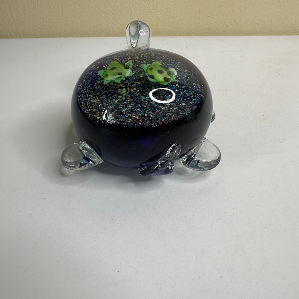 Art Glass Turtle Paperweight Figurine Green Spotted Sea Turtle Decor | eBay