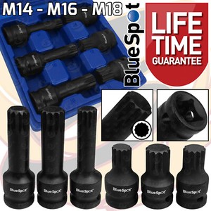 1/2" IMPACT Spline Bit Sockets M14 M16 M18 DEEP SHALLOW Triple Square ...