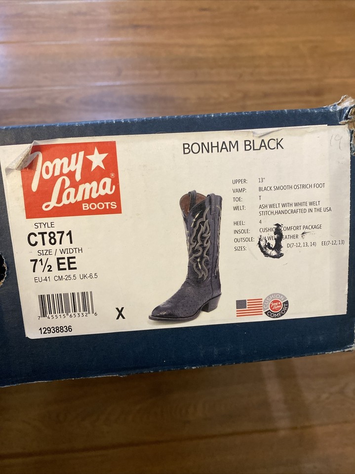 Tony Lama Bonham Ostrich Round Toe Cowboy Mens Black Casual Boots CT871 ...