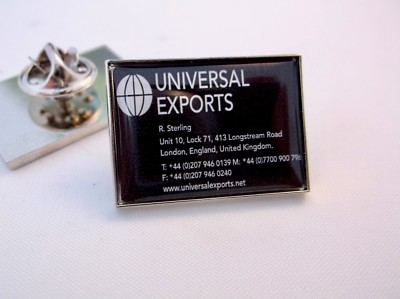 JAMES BOND UNIVERSAL EXPORTS BUSINESS CARD 007 LAPEL PIN BADGE TIE PIN ...
