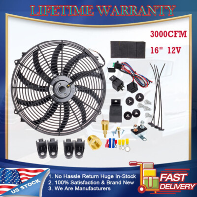 3000 CFM Electric Radiator Cooling Fan Relay Switch Kit 16'' Reversible ...