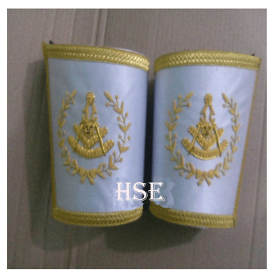 MASONIC GRAND PAST MASTER CUFF'S FULLY HAND EMBROIDERED WHITE SILK-HSE ...