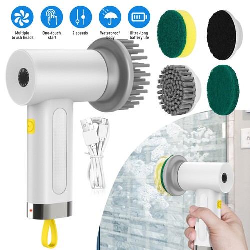360° Electric Spin Scrubber Cleaning Turbo Scrub Brush with 4Brush ...