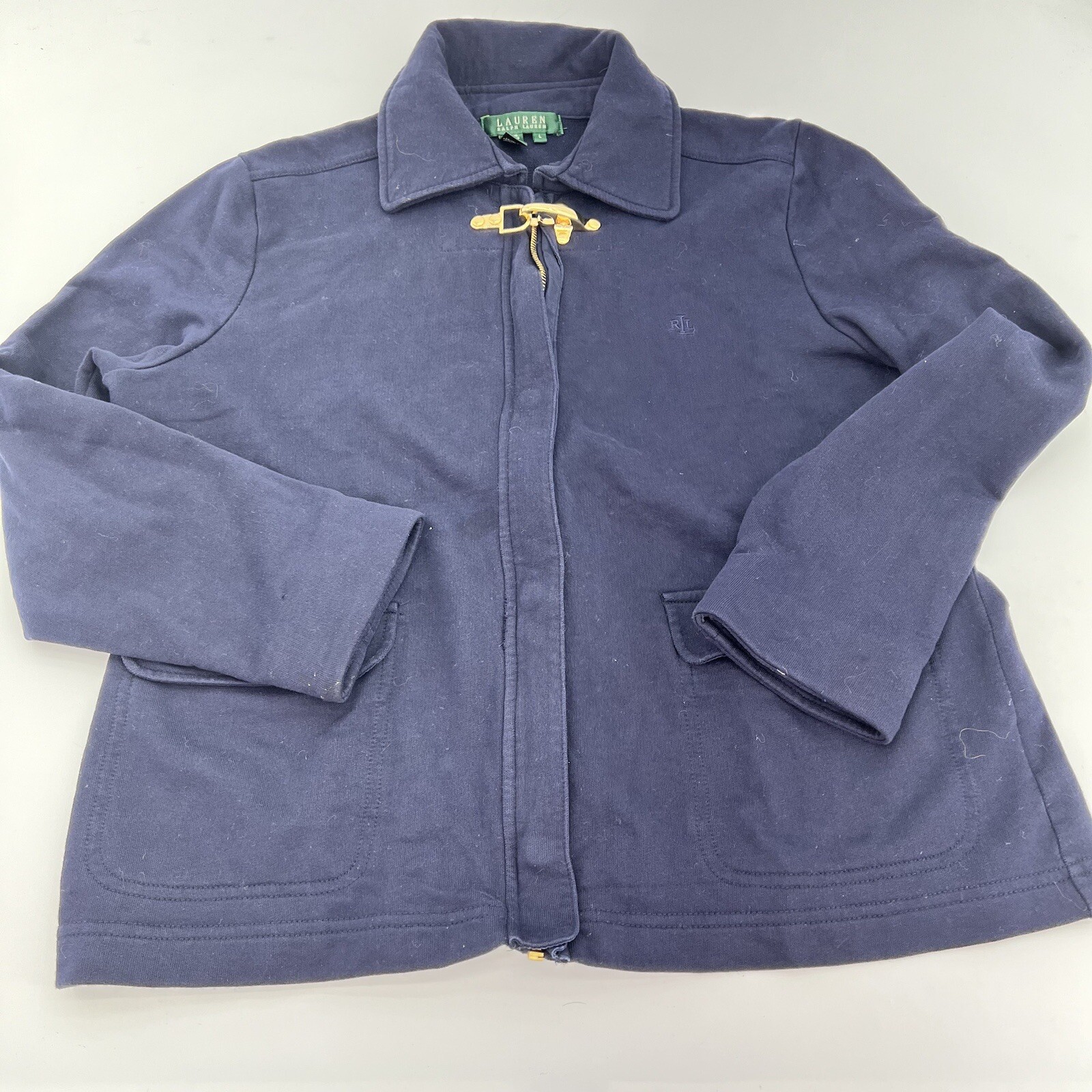 Lauren Ralph Lauren Blue Zip Snap Jacket Gold Accents… - Gem