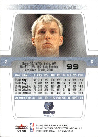 2004-05 Fleer Genuine #99 Jason Williams Memphis Grizzlies Basketball ...