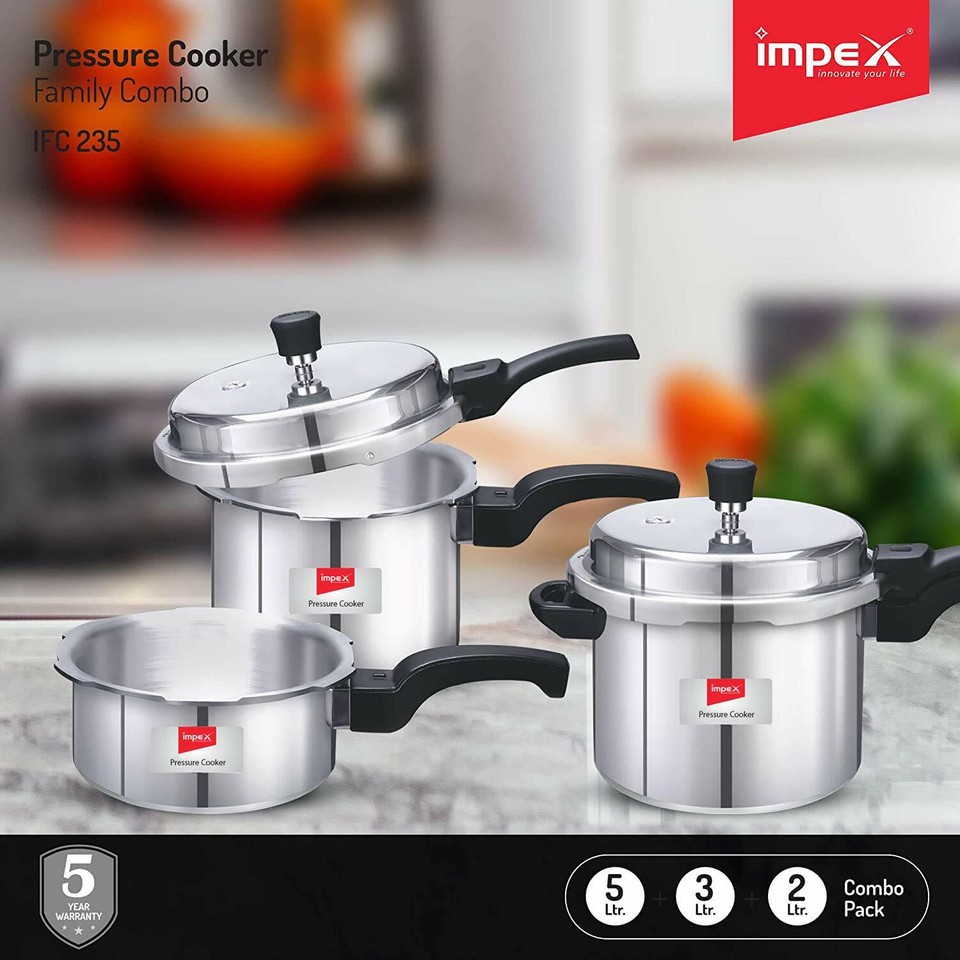 Impex Induction Base Pressure Cooker Family Combo Set of 2, 3 & 5 Litre ...